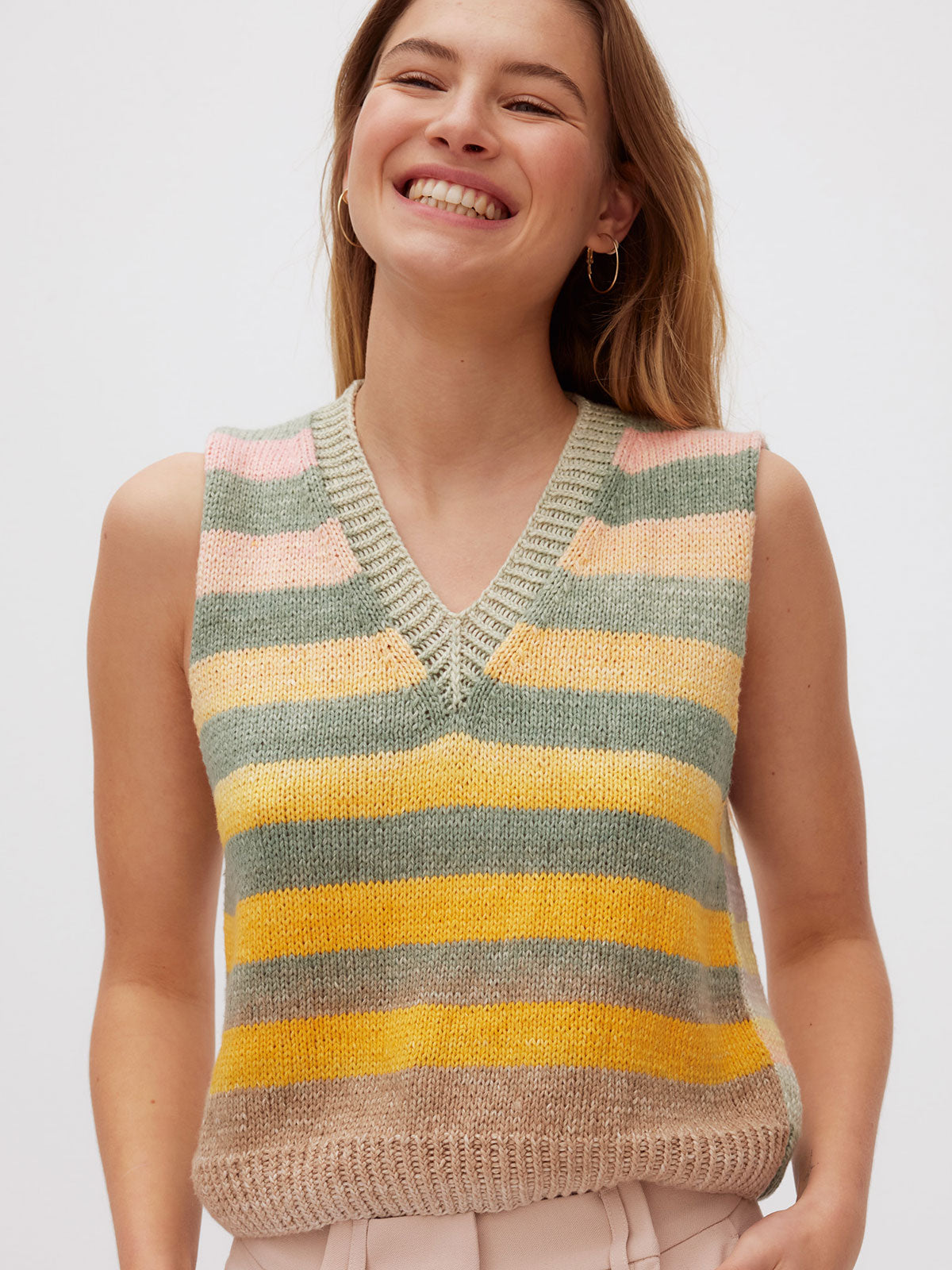 Strickpaket Cotonella Streifen-pullunder – Knotten Wolle