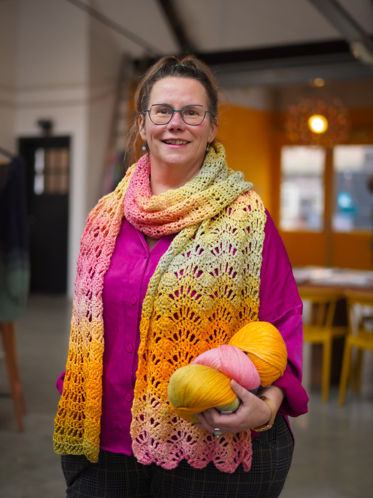 Häkelpaket Cotonella Schal – Knotten Wolle